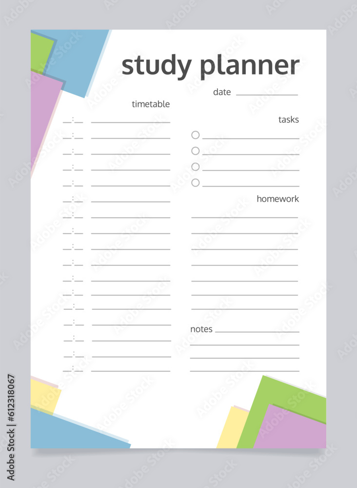 Study planner worksheet design template. Blank printable goal setting ...