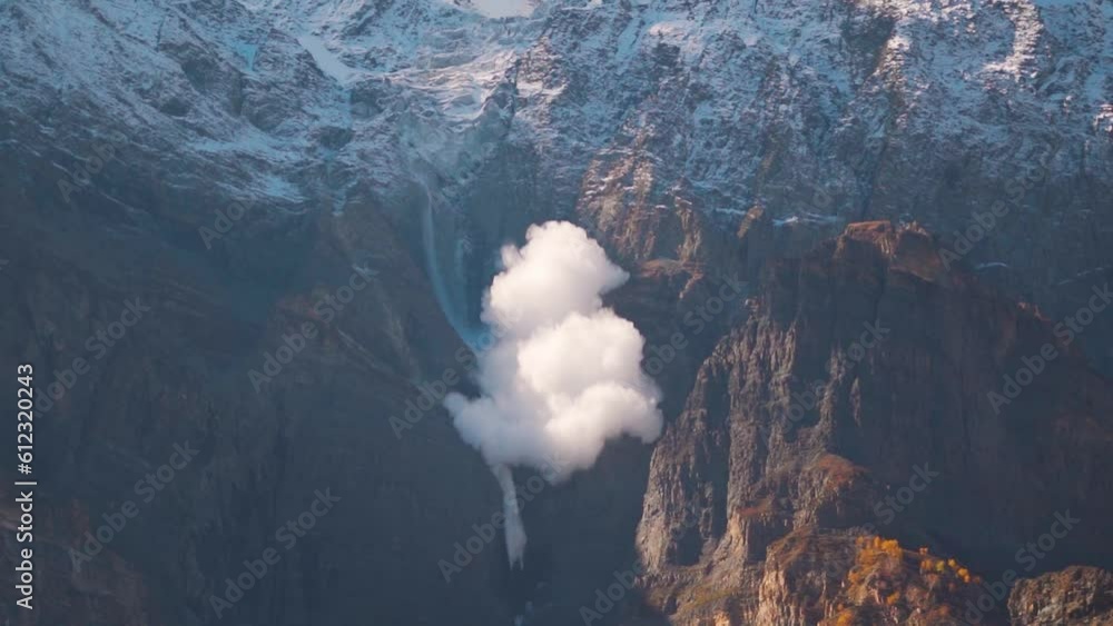 Sluff avalanche due to the piece of Glacier falling from the top of the ...
