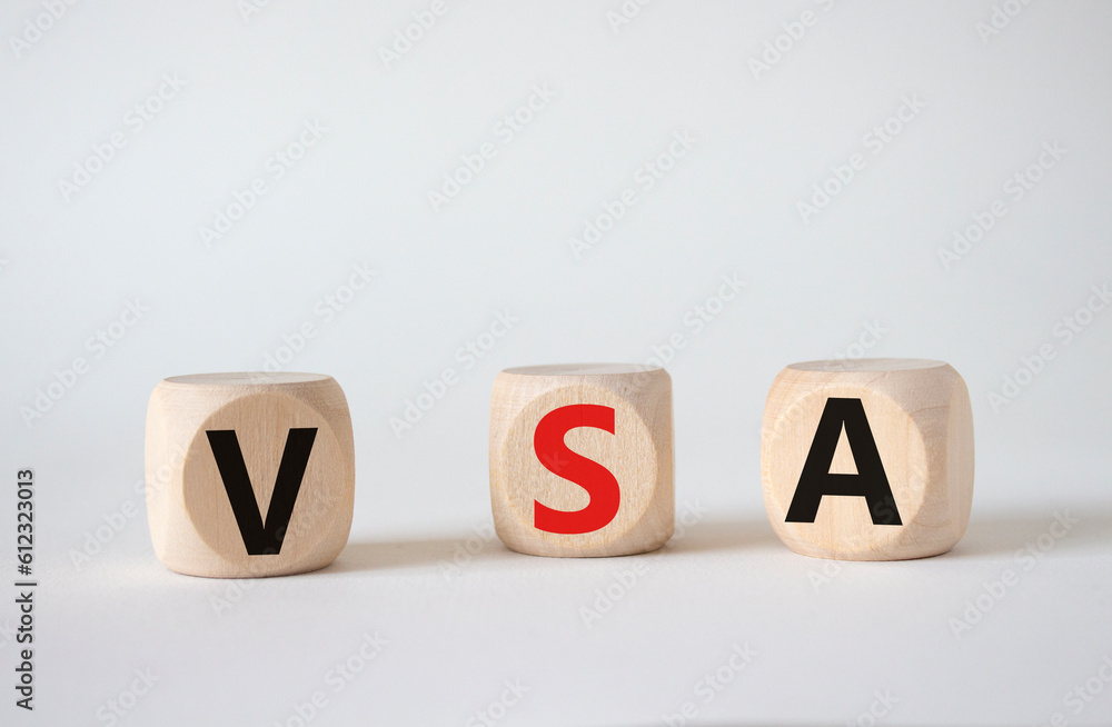 VSA - Volume Spread Analysis symbol. Wooden cubes with word VSA ...