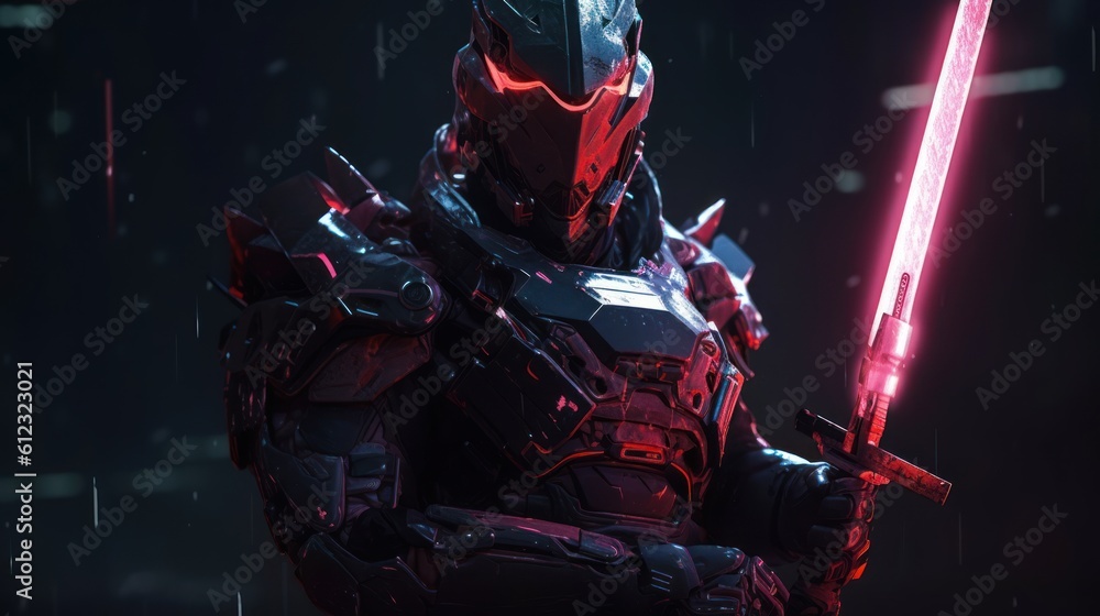 Cybernetically enhanced street samurai, wielding a high tech sword and ...