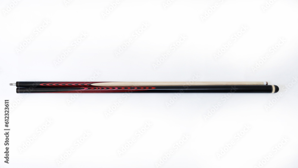 Billiard cues on a white background. Parts of a billiard cue close-up ...