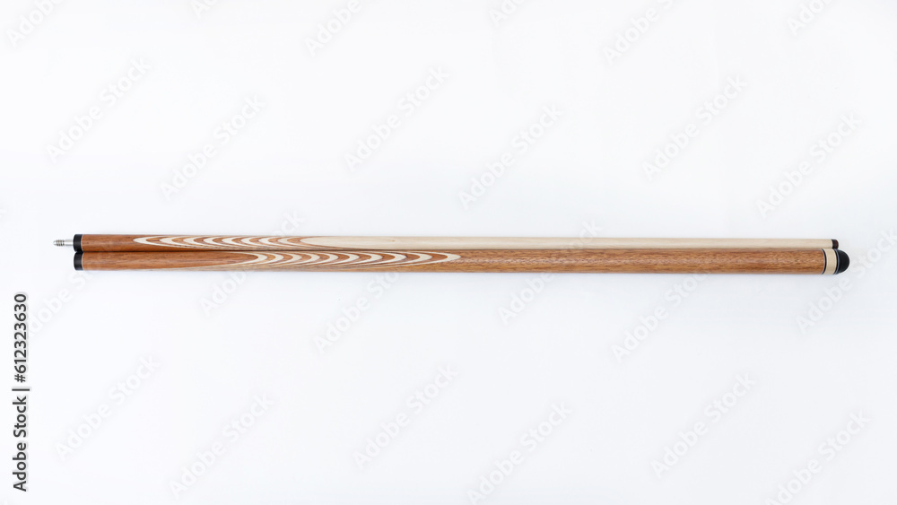 Billiard cues on a white background. Parts of a billiard cue close-up ...