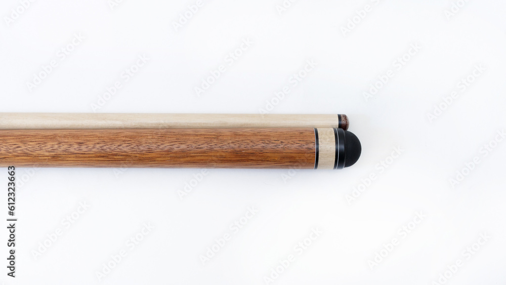 Billiard cues on a white background. Parts of a billiard cue close-up ...