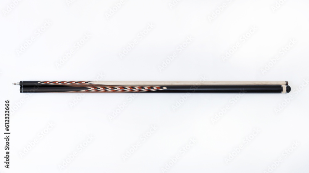 Billiard cues on a white background. Parts of a billiard cue close-up ...