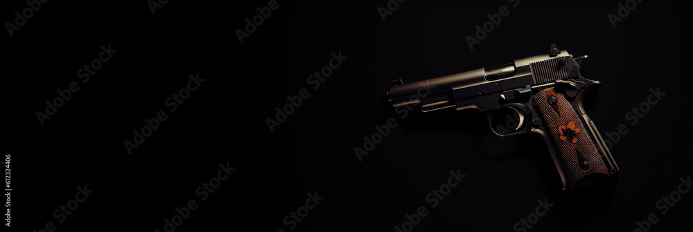 Pistol isolated on black background, banner, wallpaper, generative ai ...