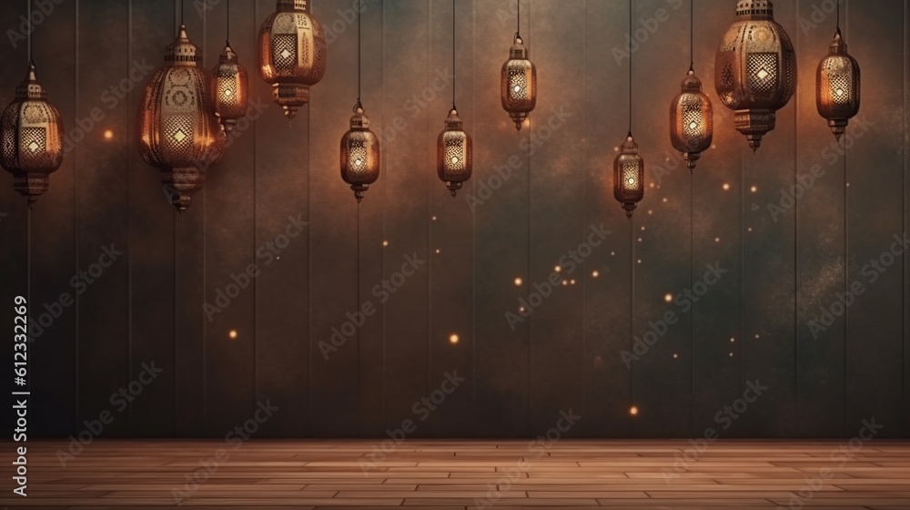 Islamic background with lanterns and lights. Generative ai. Stock ...