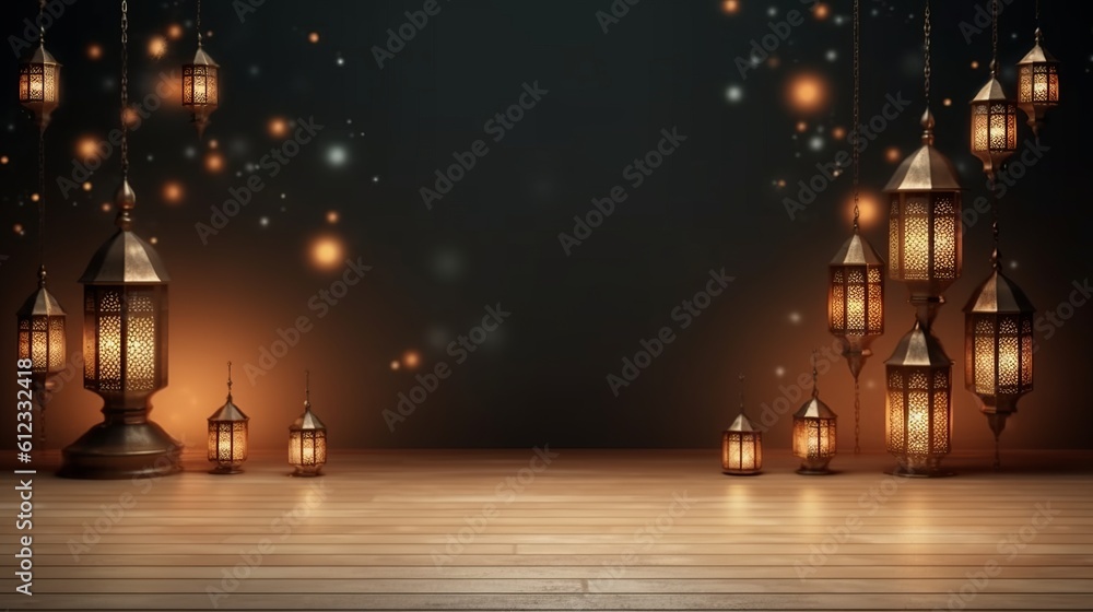 Islamic background with lanterns and lights. Generative ai. Stock ...