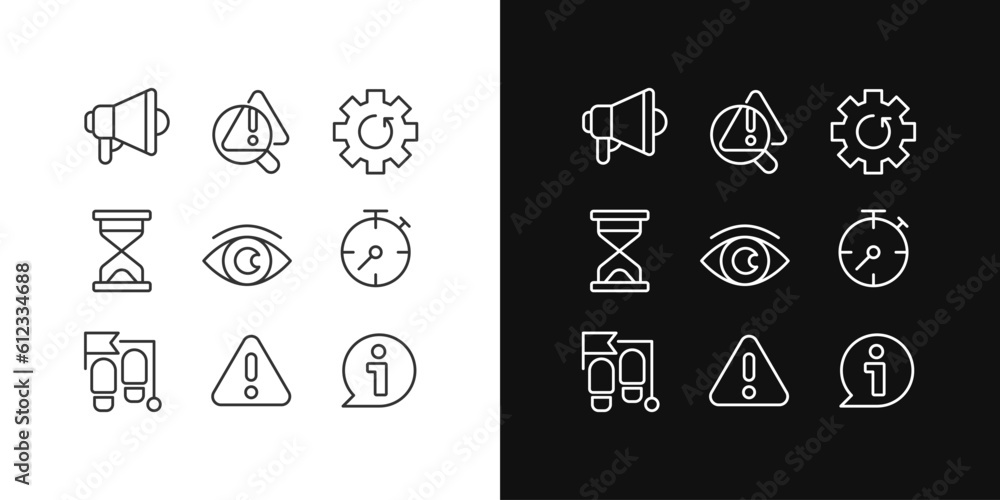 Business process timing pixel perfect linear icons set for dark, light ...