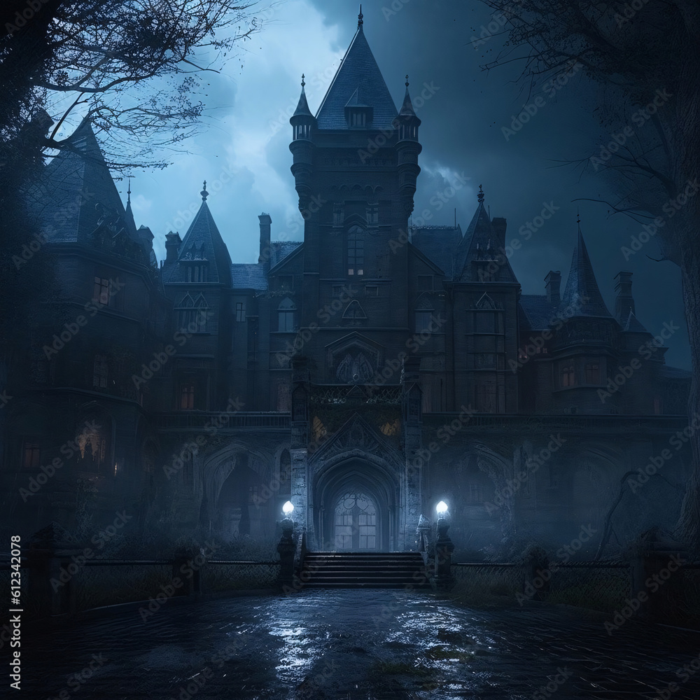 old gothic castle in the night Stock Illustration | Adobe Stock