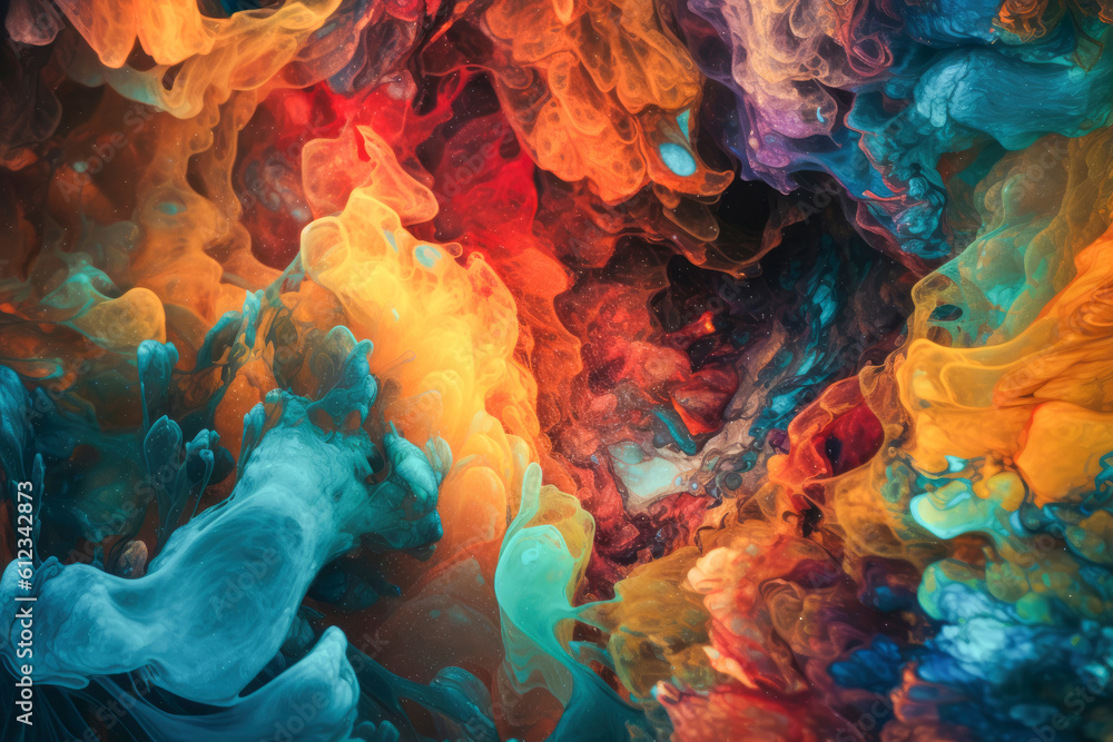 Splash of colored ink in water. Mixing paints in water. Abstract ...