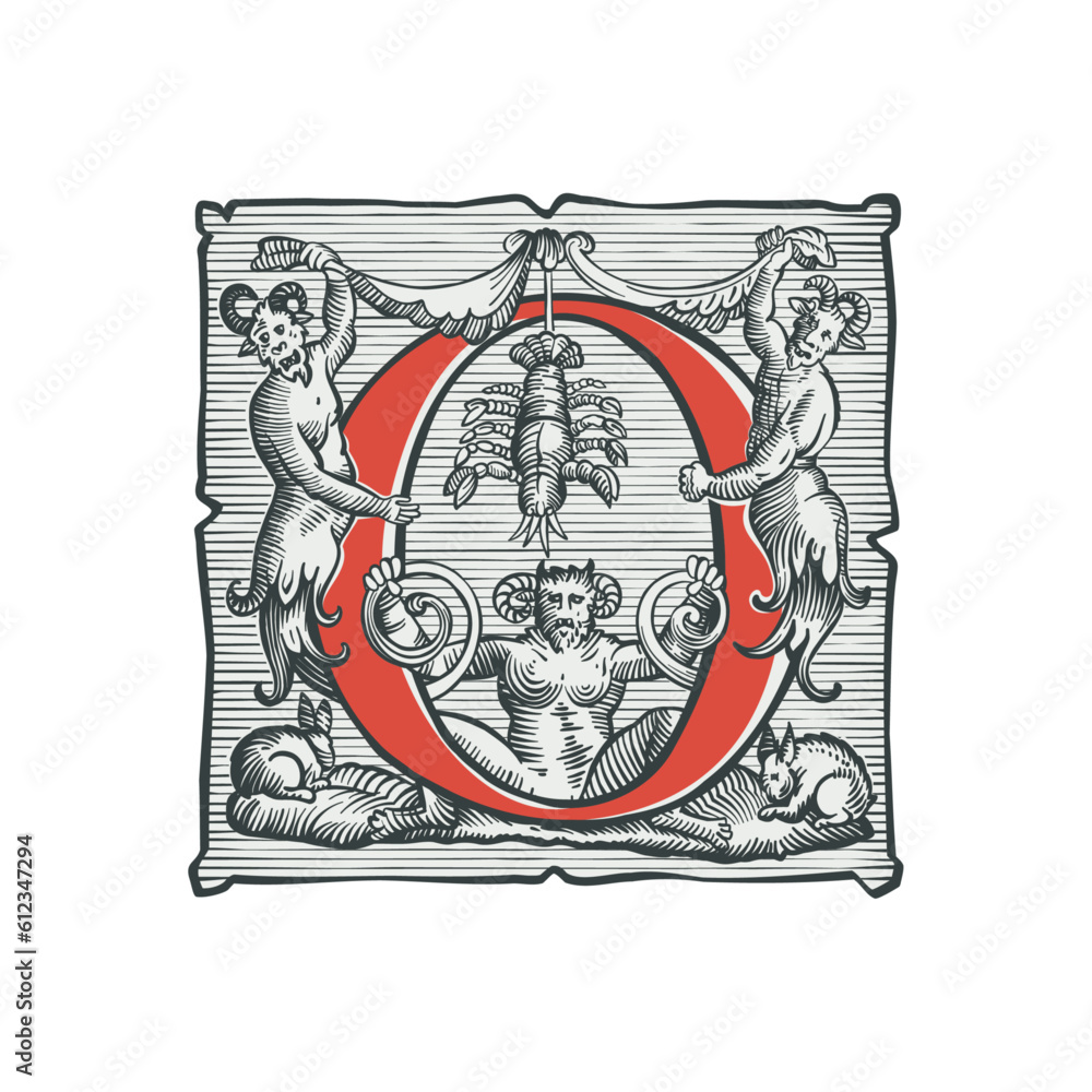 Gothic O letter logo. Medieval dropcap. Devil, witches and ghosts in ...