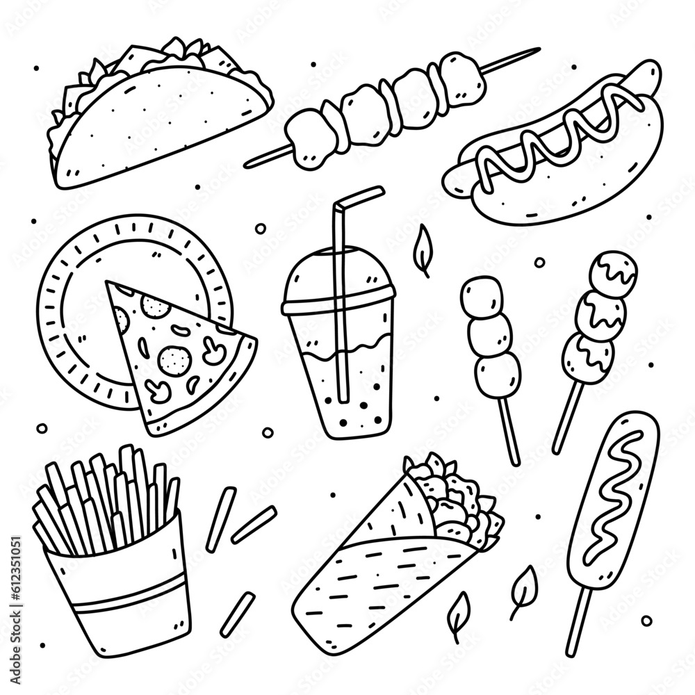 Junkfood Clipart Zwart Wit Frietzak, Fastfood, Aardappelspades'