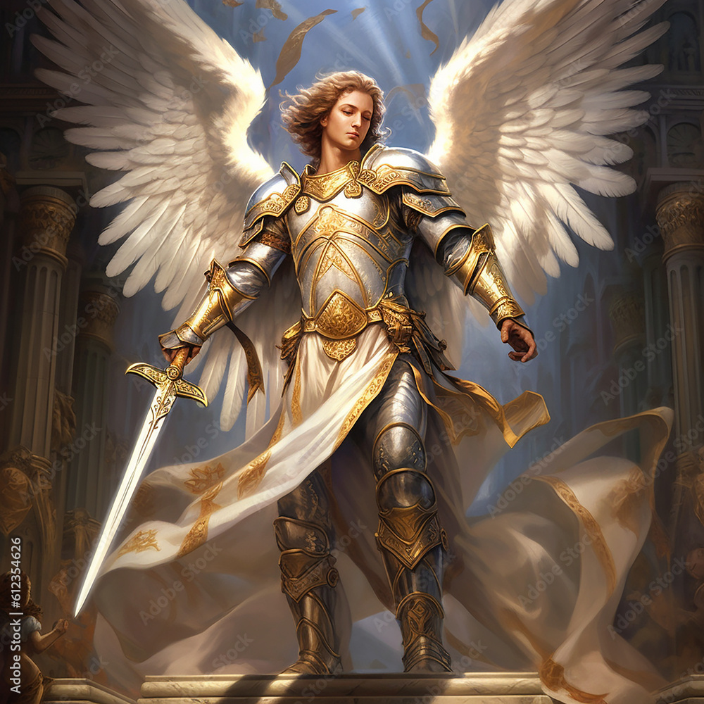 Graphic and biblical representation of the Archangel Michael. AI ...