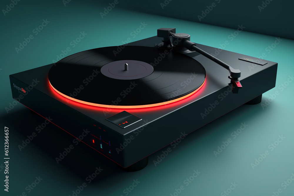 A sleek and minimalist record player in a matte black finish ...