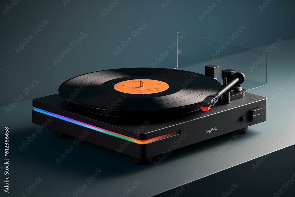 A sleek and minimalist record player in a matte black finish ...
