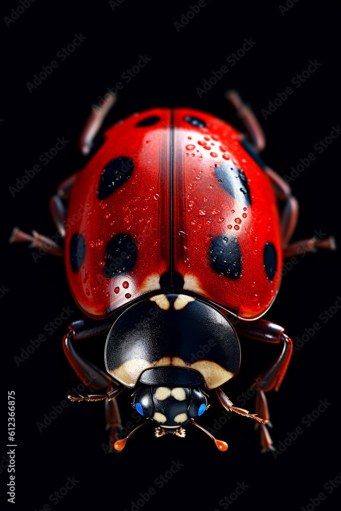 A close-up of a ladybug's shell, revealing its vibrant red coloration ...