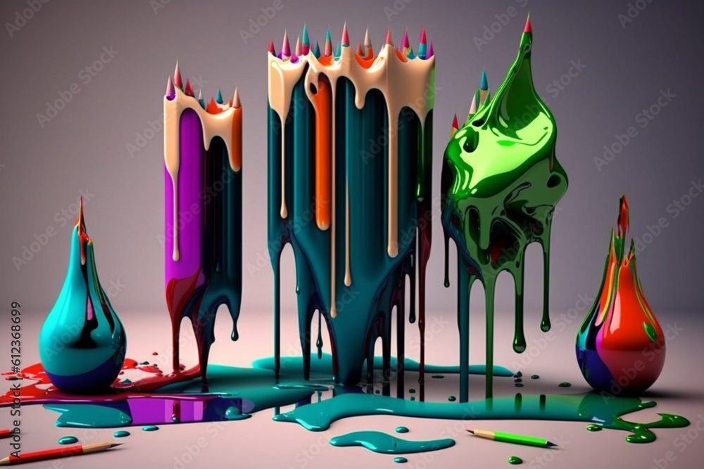 A set of stationery items, such as pens and markers, with colorful ...