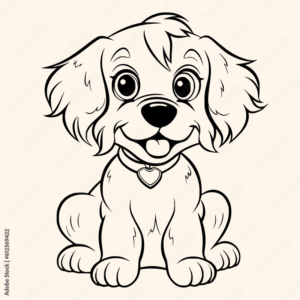 Puppy coloring page for children.Сartoon style hand drawing vector ...