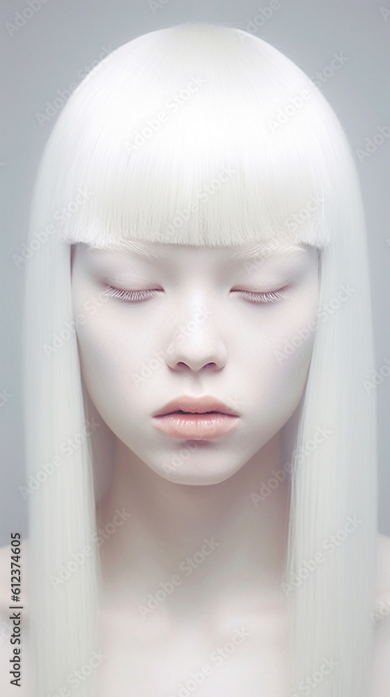 Close up sensual portrait of beautiful albino female model. Beauty ...