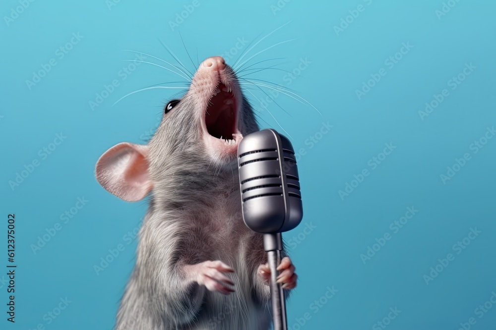 Cute Rat Singing into Microphone on Blue Background - Funny and ...