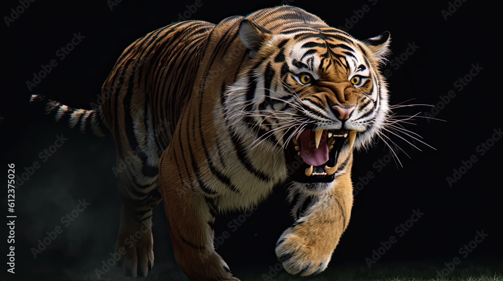 Furious Tiger Growling and Sprinting Aggressively - Action Shot with ...