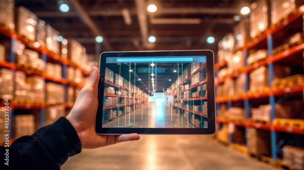 Smart warehouse, inventory management system concept, a manager using ...