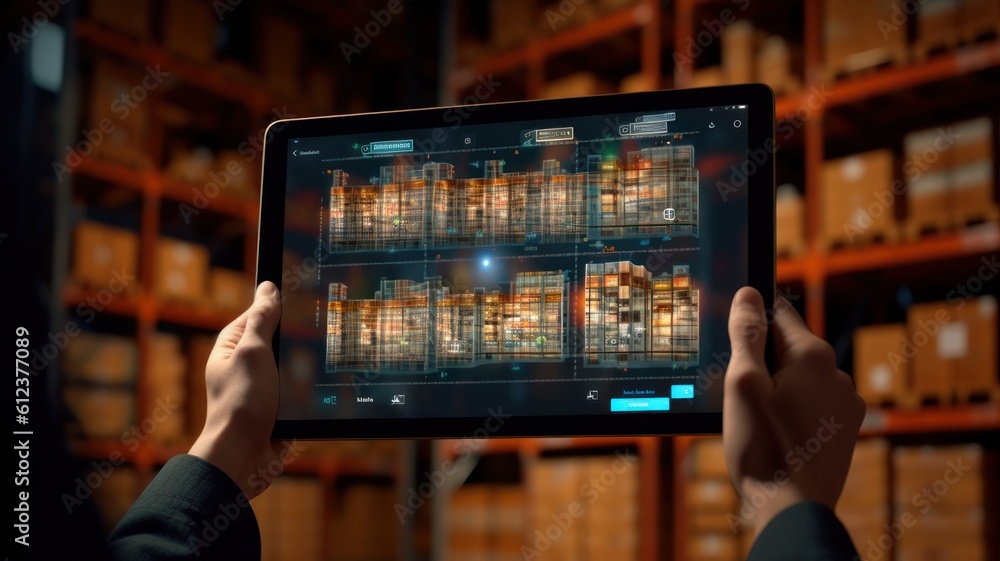 Smart warehouse, inventory management system concept, a manager using ...
