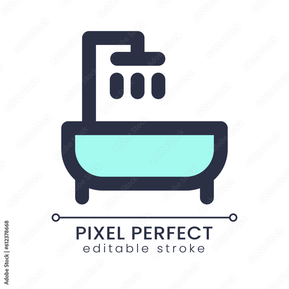 Bathtub pixel perfect RGB color ui icon. Bathroom. Shower and tub ...