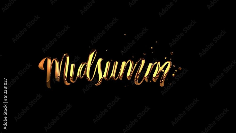 Happy Midsummer day. Lettering Text Animation with gold color in black ...