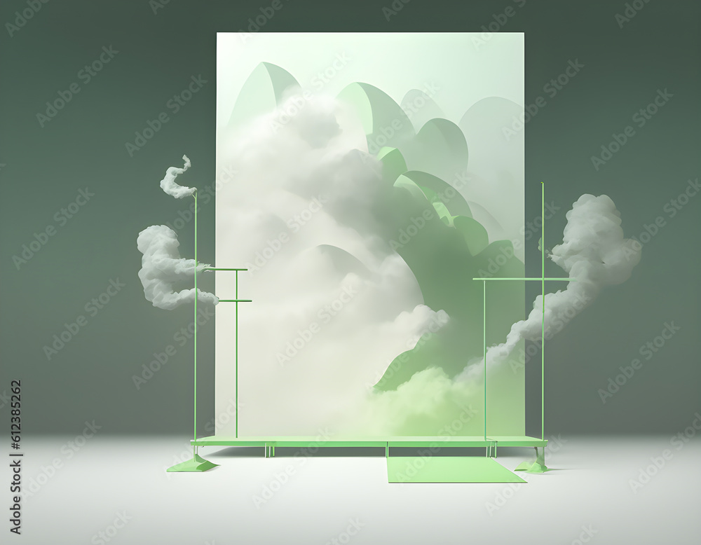 3d platform stand stage podium Green pastel tone mock-up for products ...