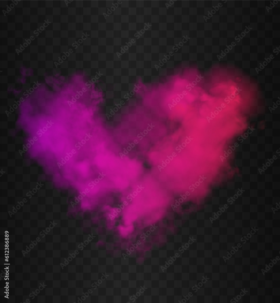 Beautiful romantic pink smoke cloud in a shape of heart isolated on ...