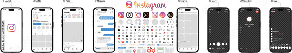 Instagram screen mockup set. Instagram social media template and ...