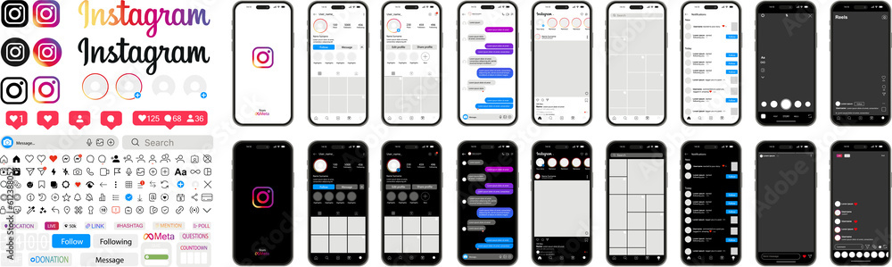 Instagram screen mockup set. Instagram social media template and ...