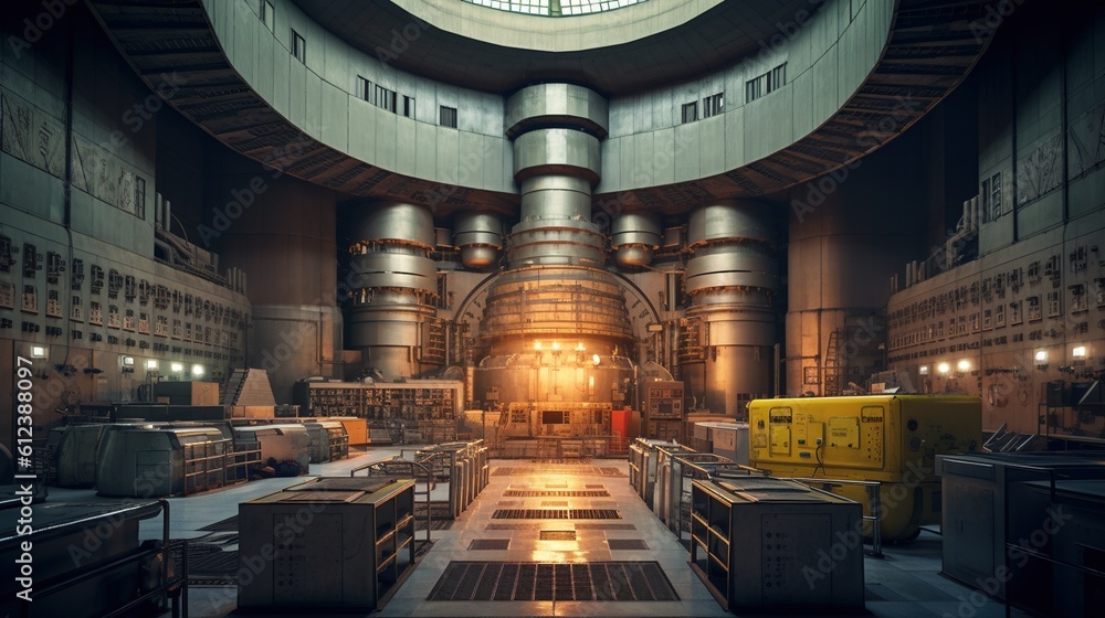 Industrial zone background concept with a reactor at the center ...