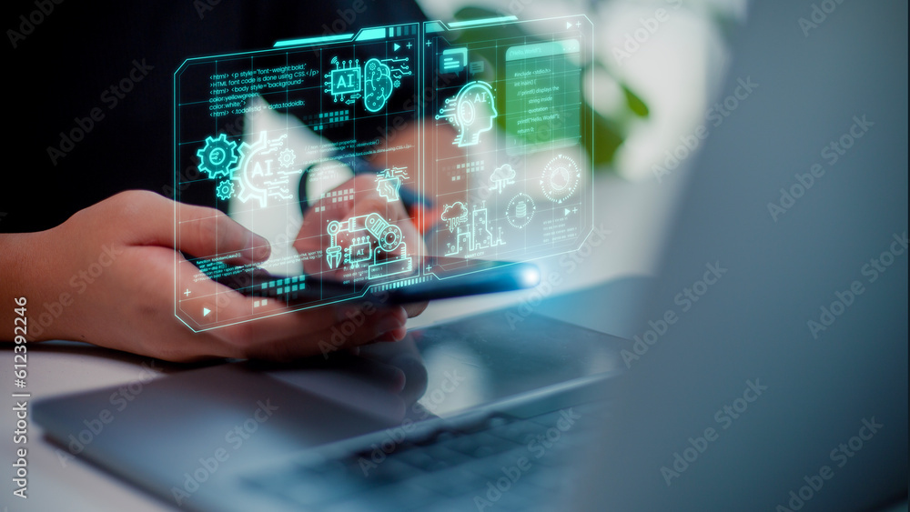 Foto de Chatbot Chat with AI, Artificial Intelligence. Women use ... Foto de Chatbot Chat with AI, Artificial Intelligence. Women use ...