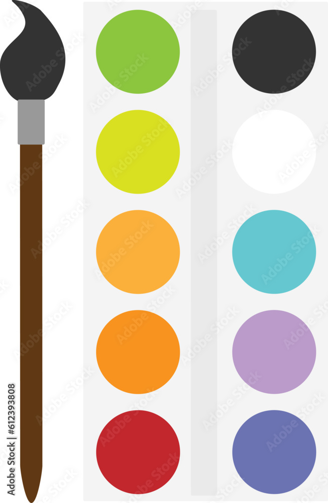 Vector illustration of paints and brush in cartoon style Stock Vector ...