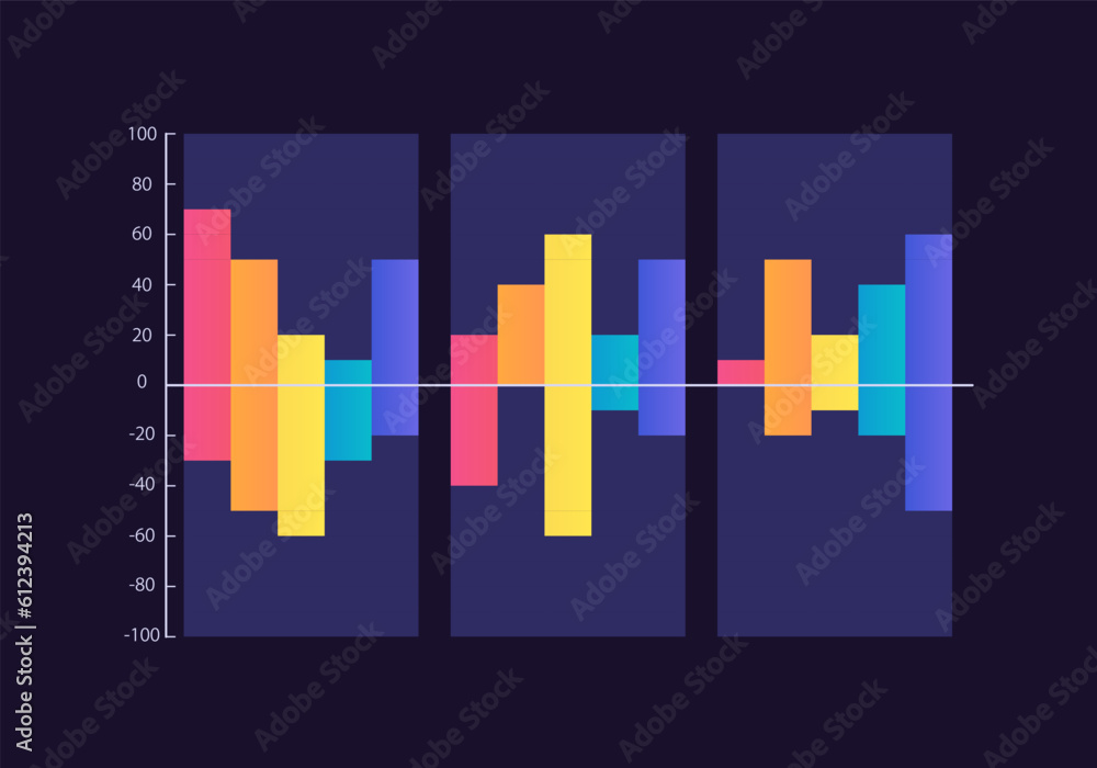 Column infographic chart design template for dark theme. Negative field ...