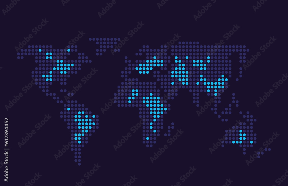 Map infographic chart design element for dark theme. Population density ...