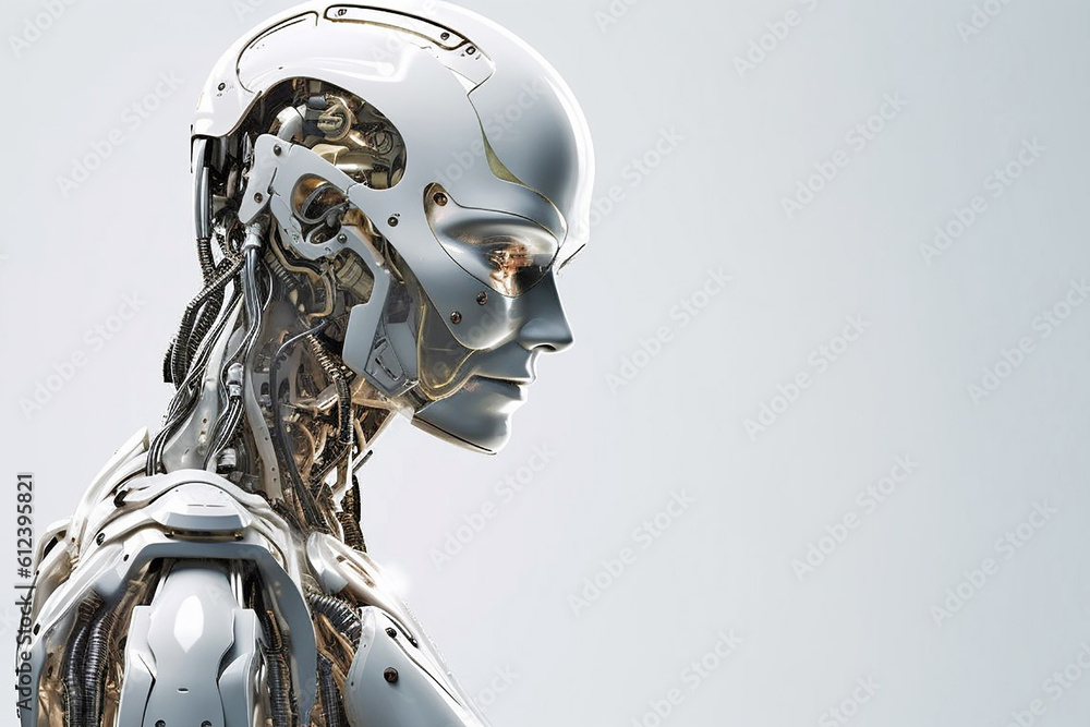 The face of a humanoid robot on an isolated background and close-up ...