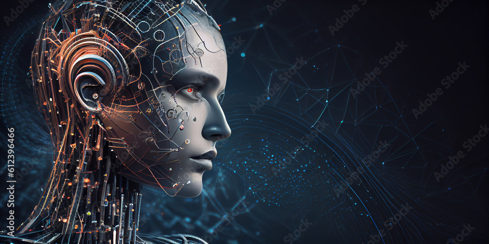 The face of a humanoid robot on an isolated background and close-up ...