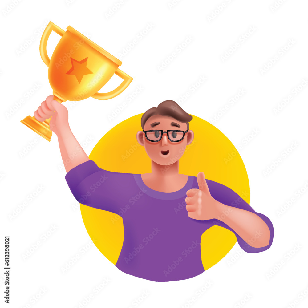 Vetor de 3D man holding trophy, best father recognition concept, worker ...