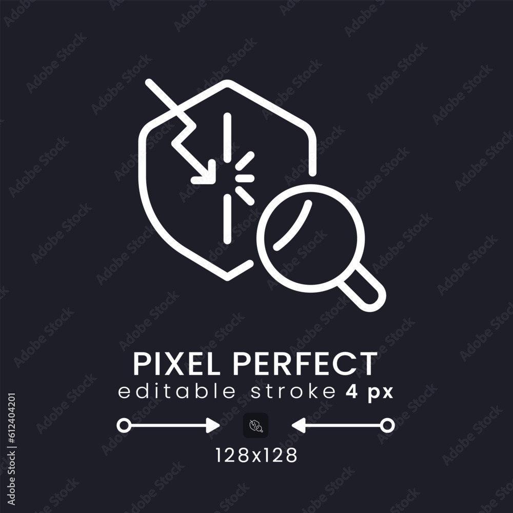 Penetration test white linear desktop icon on black. Vulnerability ...