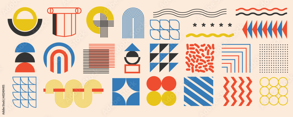 Brutalist design elements. Set of geometric shapes and grids. Trendy ...
