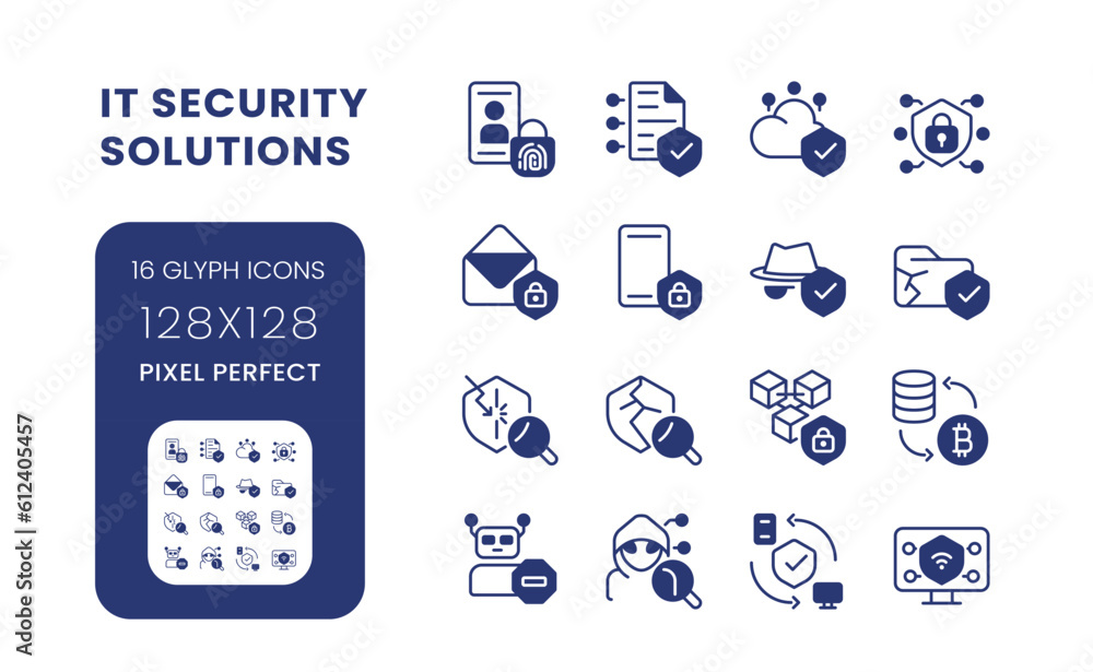 IT security solutions black solid desktop icons pack. Information privacy. Data protection ...