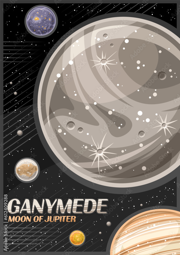 Vector Poster for Ganymede, vertical banner with illustration of ...