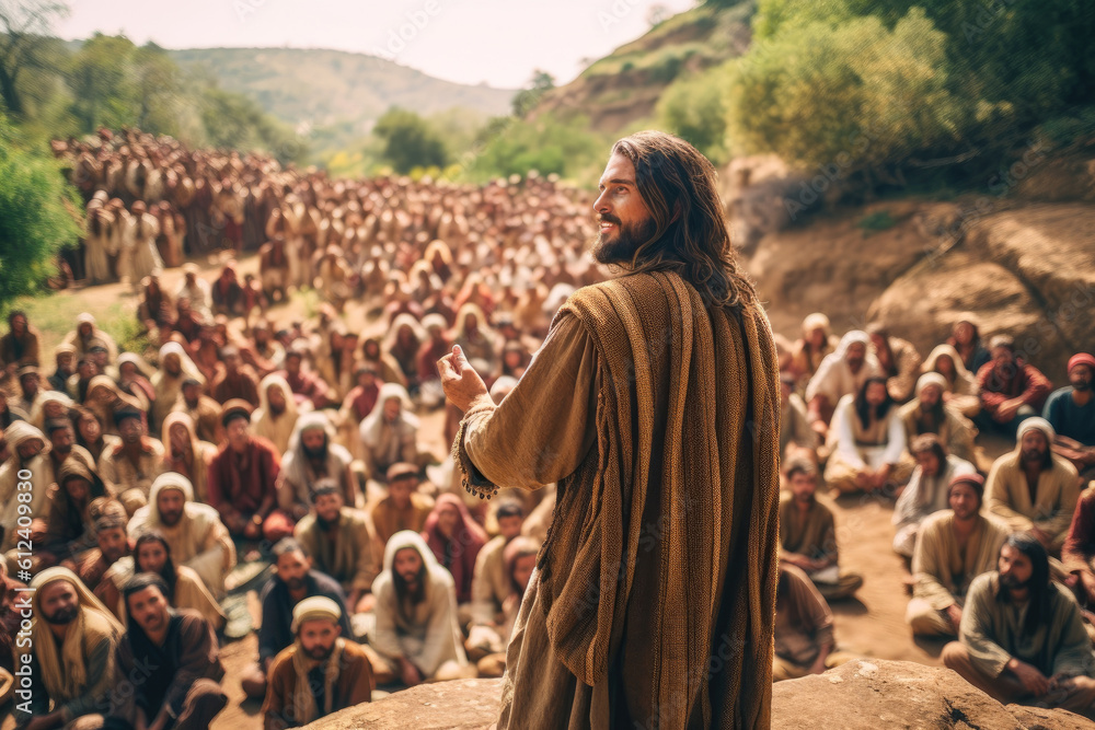 Jesus Christ preaching to the crowd by parables in the middle of the ...