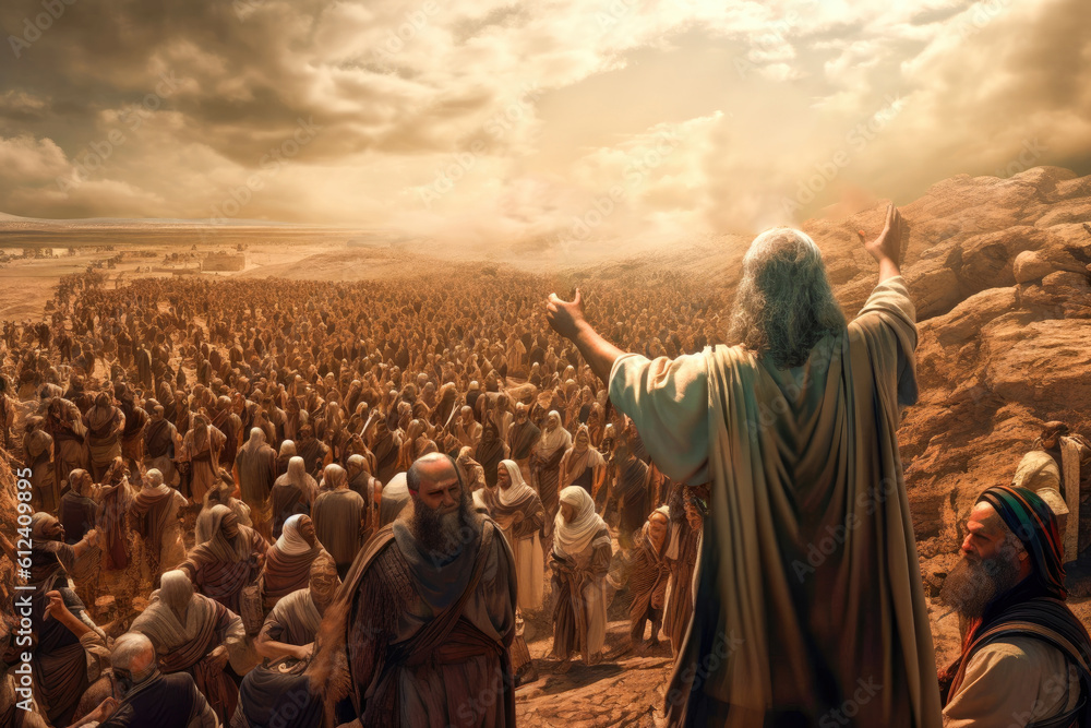 Illustration of Moses with the people of Israel in the desert near ...