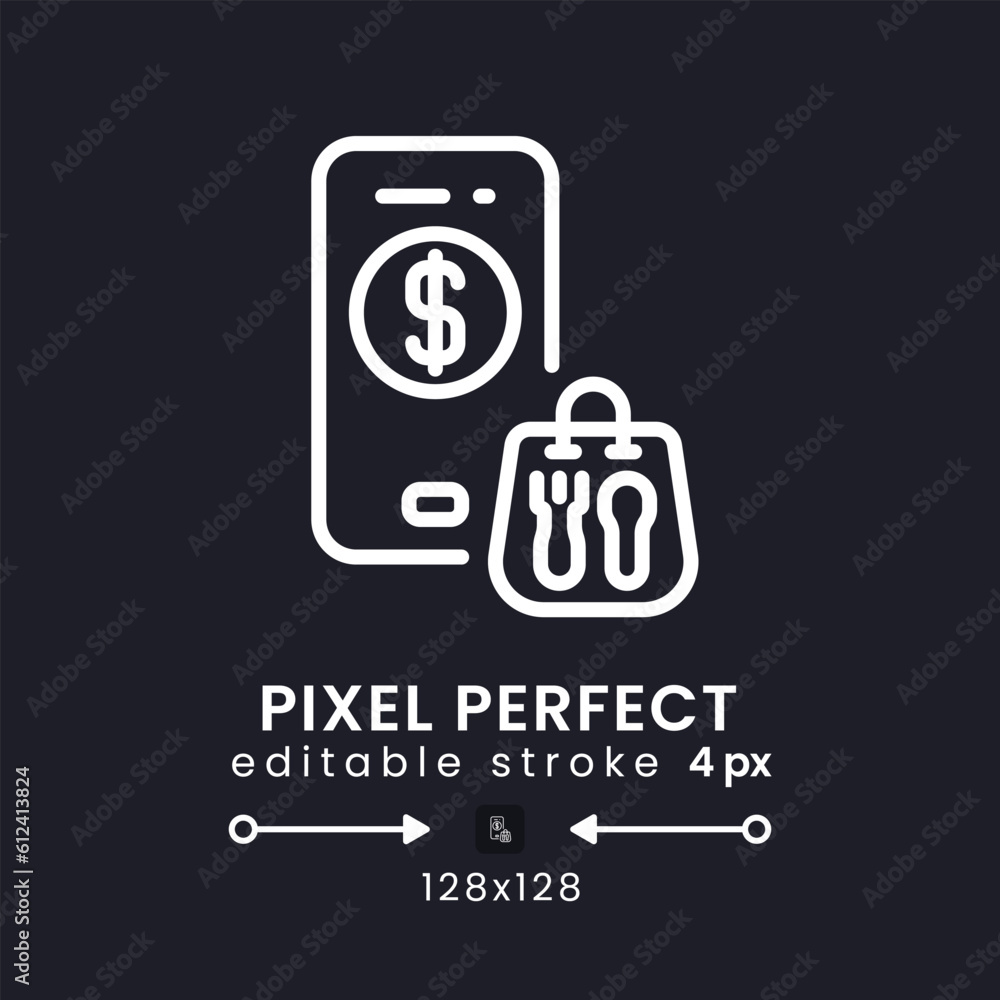 Food and Drink delivery app white linear desktop icon on black ...