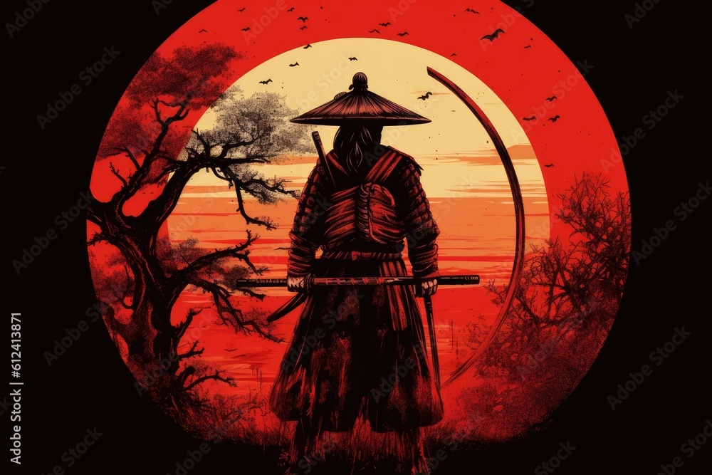 A Japanese Samurai Warrior in circle with a red sun. japanese samurai ...