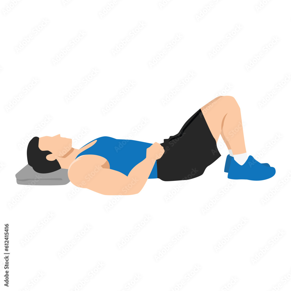 Man doing semi supine laying down or constructive rest position ...